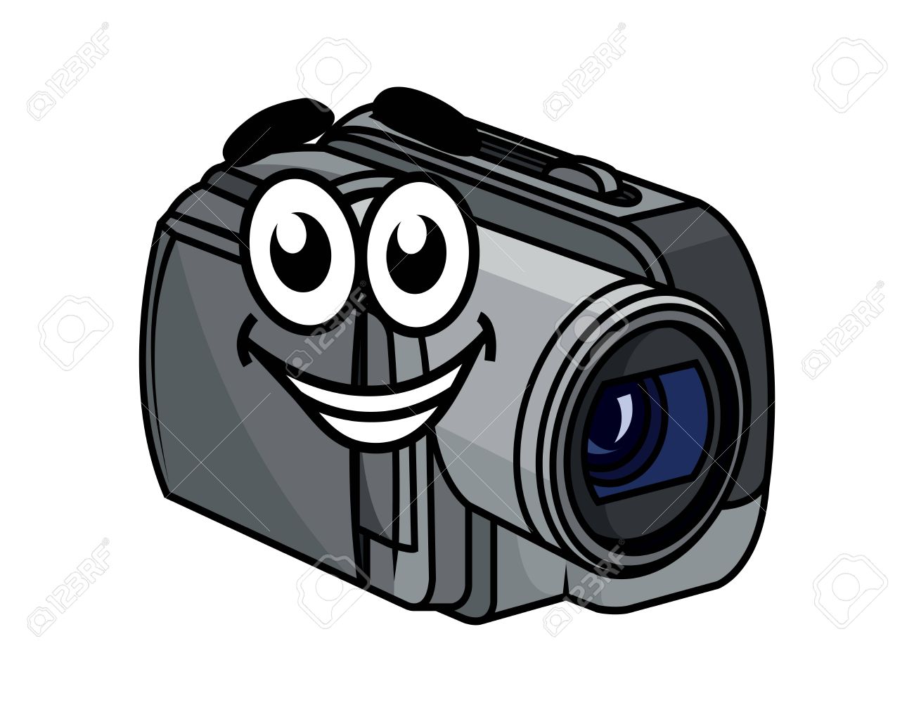 Happy gray cartoon video camera